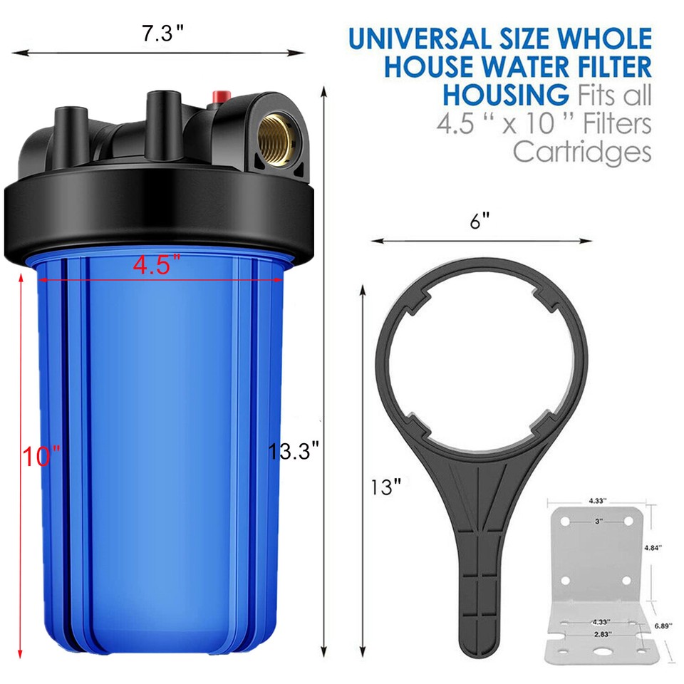 10" x4.5" Big Blue Whole House Water Filter Housing System w/ Sediment ...