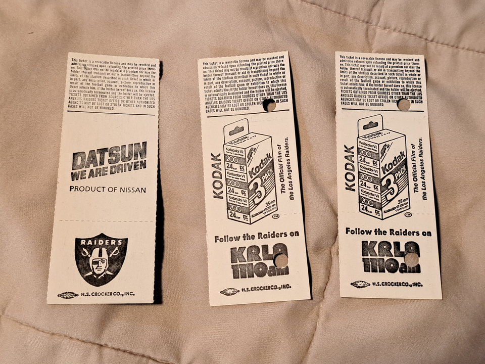 Lot of 3 unused L.A. Raiders tickets 1982 & 1985 | eBay