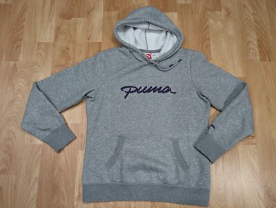 PUMA Cursive Print Pullover Hooded Sweatshirt Hoodie Heather Gray women ...