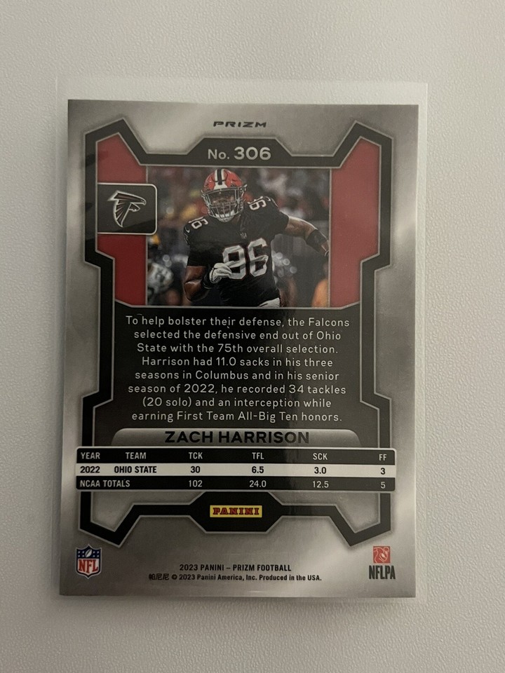 2023 Panini Prizm Football Zach Harrison Rookie Neon Green Pulsar Prizm ...