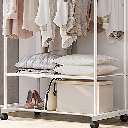 Heavy Portable Double Rail Clothes Garment Hanging Rack Mesh Metal Tidy ...