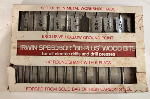 VINTAGE IRWIN SPEEDBOR SET OF 13" METAL “88-PLUS” WOOD BITS **NEW** | eBay