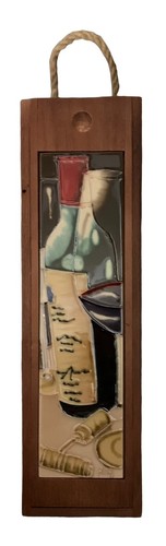 Wooden Wine Bottle Art Tile Box Storage Decorative Gift Kitchen 4x4x14 ...