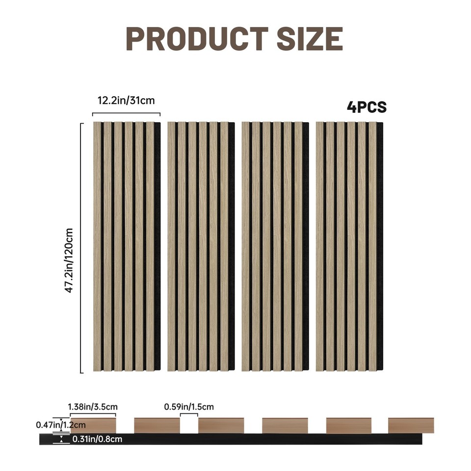 4PCS Wall Panels, Wood Slat Acoustic Panels Grooved Soundproof Panels ...