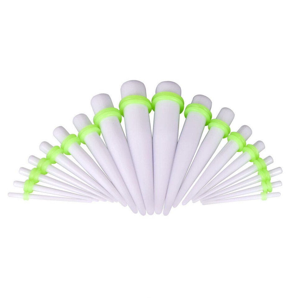 36pcs Green&White Acrylic Ear Taper Stretching Kits Plug Ear Gauge Ear ...