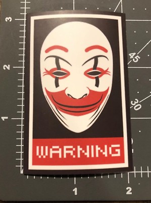 Clown Mask Warning Funny Adult Humor Skateboard Laptop Guitar Decal ...