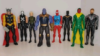12" Marvel Avengers 8 Pc Action Figure Toy Lot Thor Vision Thanos Black ...