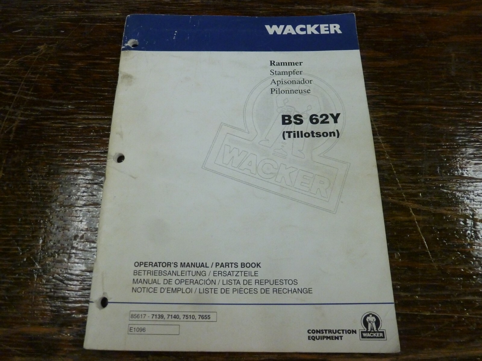 Wacker BS62Y Jumping Jack Rammer Parts Catalog Owner Operator ...