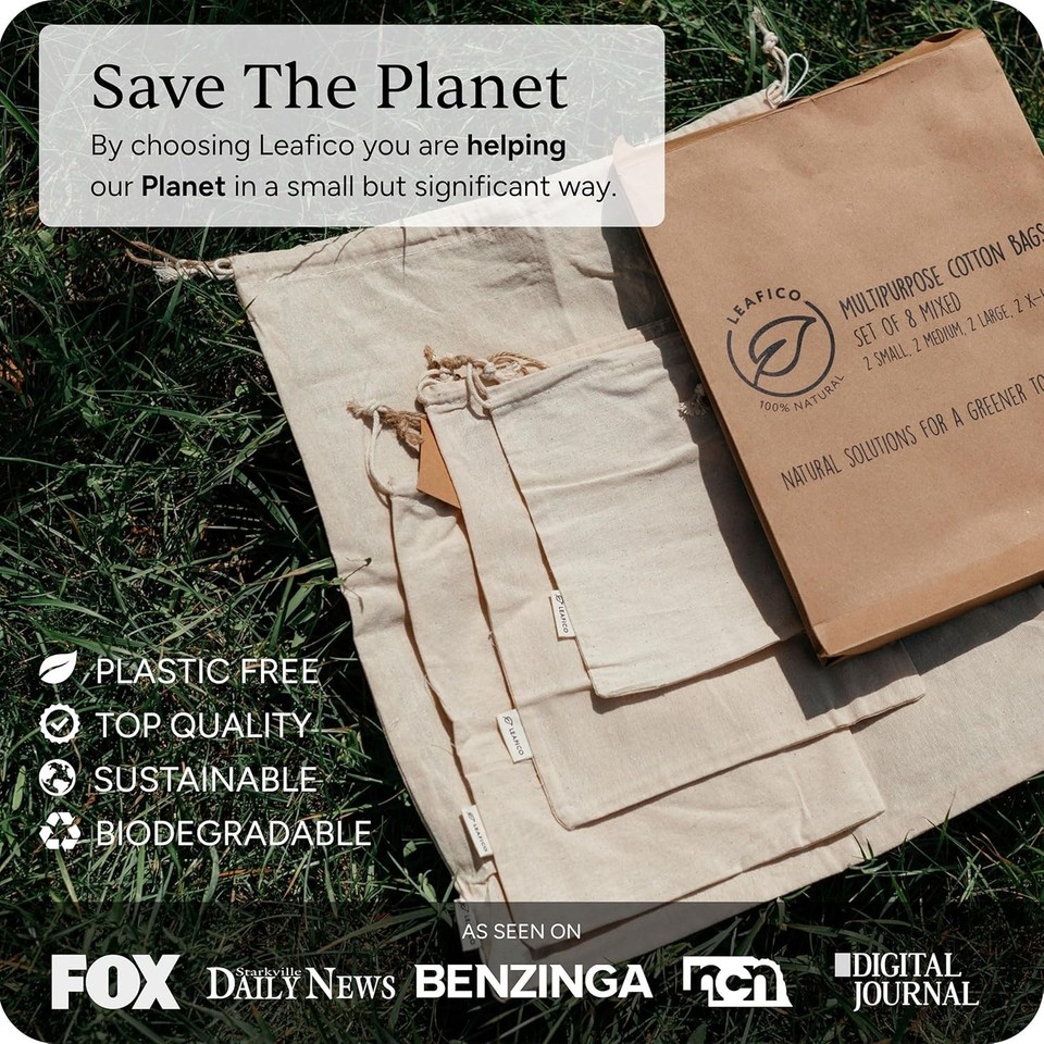 Reusable Muslin Storage Bags - Medium Size 20x25 cm, 12 Pack of Organic ...