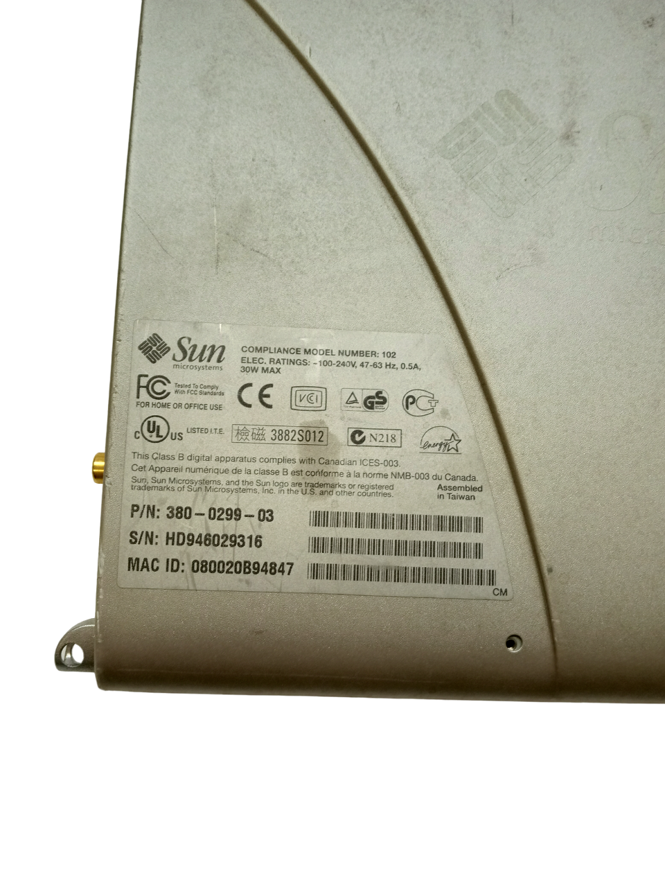 Sun Microsystems SunRay1 Thin client (380-0299-07) Network Terminal for ...