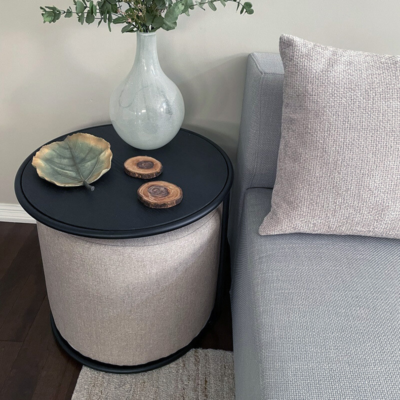 Sofa Side End Table with Stool Nested Pouffe Footstool Chair Round ...