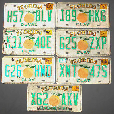 Lot of 7 Vtg Florida License Plates 🍊 SINGLE ORANGE Sunshine State ...