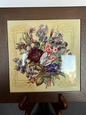 Ceramic Tile Trivet Florals In Wooden Frame 8” X 8” Can Be Hung | eBay