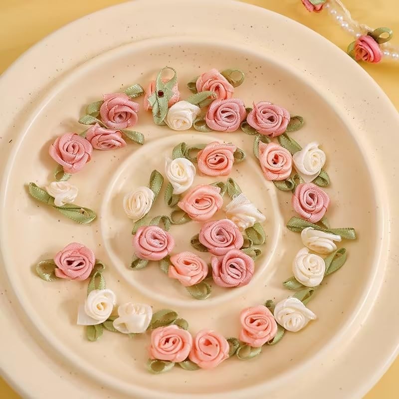 Mini Rose Ribbon Bows Satin Flower Appliques 15mm Multicolor Craft 100 ...