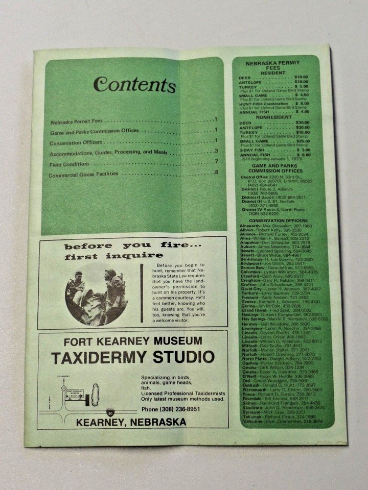 Vintage 1973 The Green Guide to Hunting Nebraska Brochure Folded Paper ...