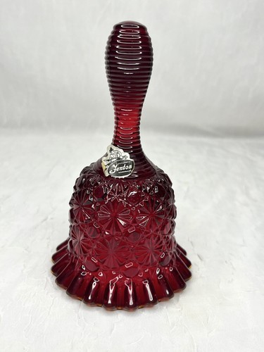 Vtg Fenton Ruby Red Glass Bell Daisy Button Pattern Ribbed Handle ...