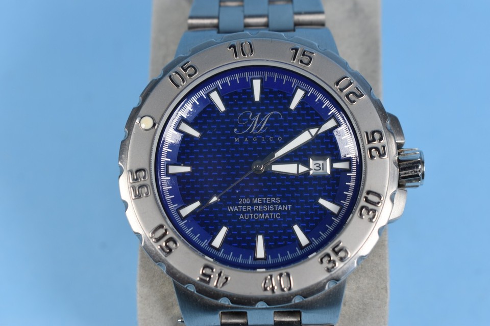 MAGICO MENS AUTOMATIC WATCH Blue Carbon Fiber dial, WR660 Ft 21 JEWELs ...