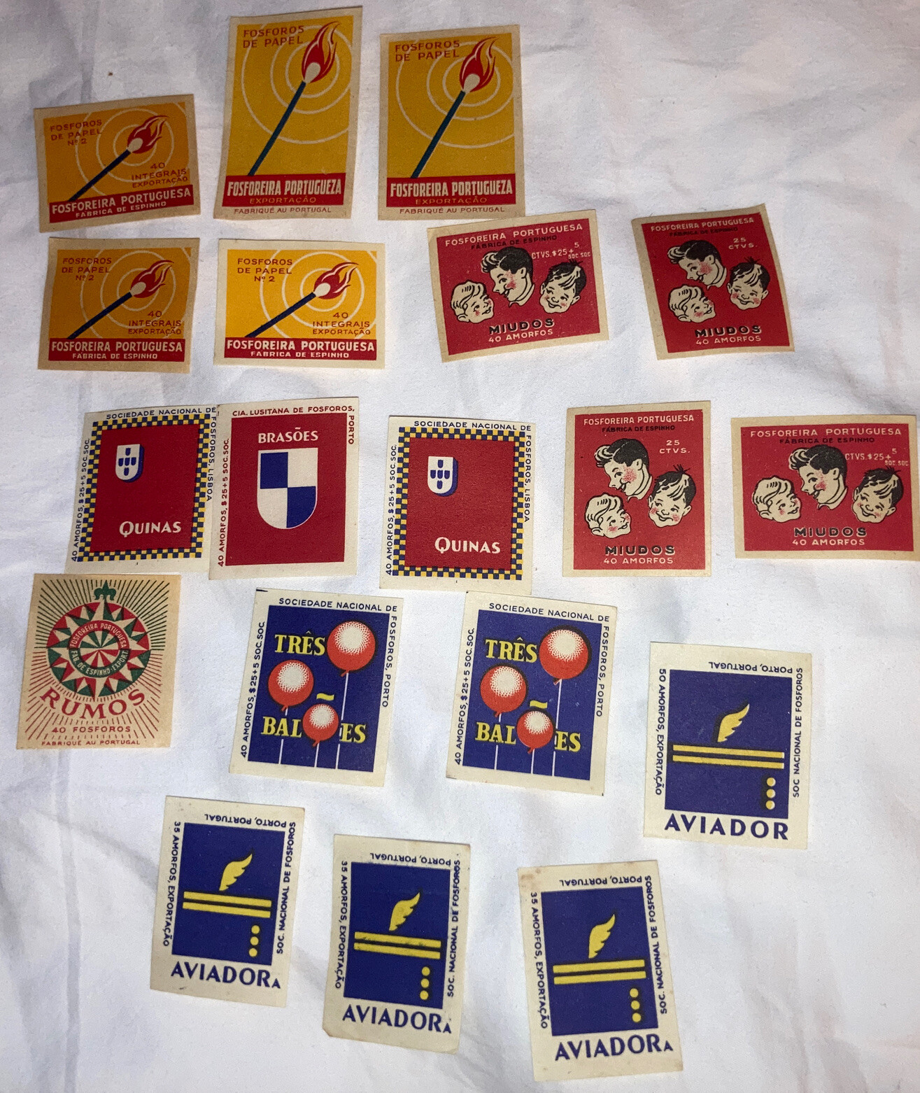 Portugal vintage lot of 19 aviator Quinas rumos matches matchbox label ...