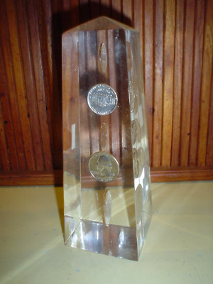 Vintage American Coins Lucite Obelisk Paperweight Money MCM 1976 ...