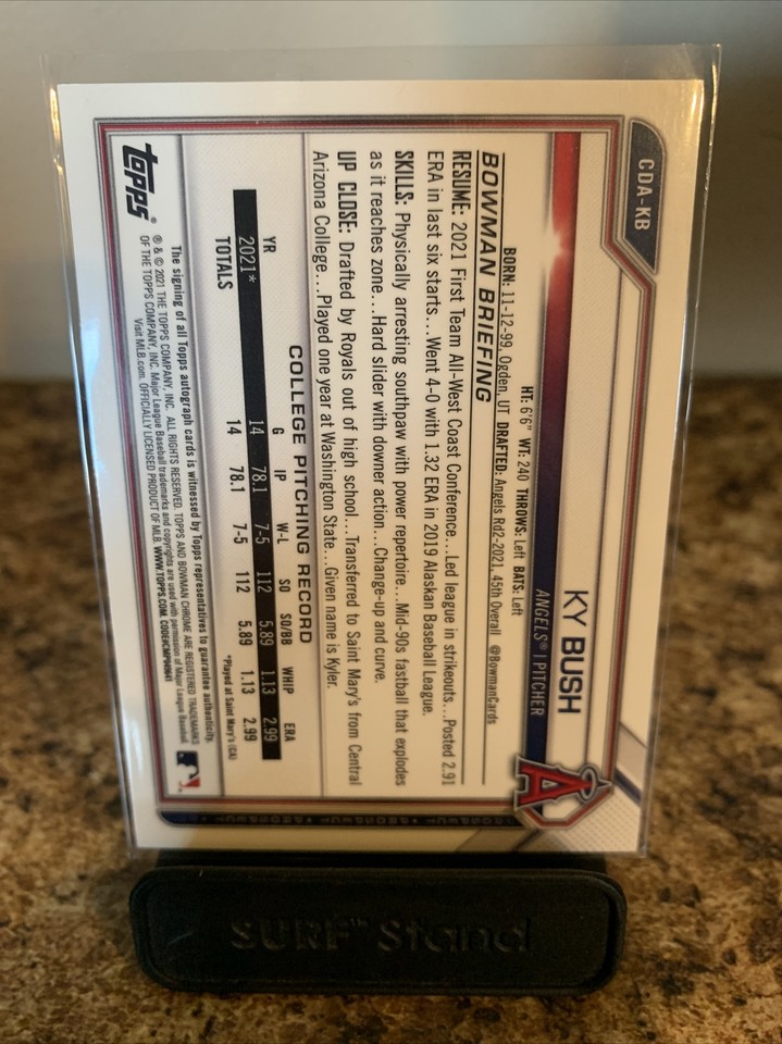 2021 Bowman Chrome Purple Ky Bush Auto G34 /250 Los Angeles Angels #BDC ...