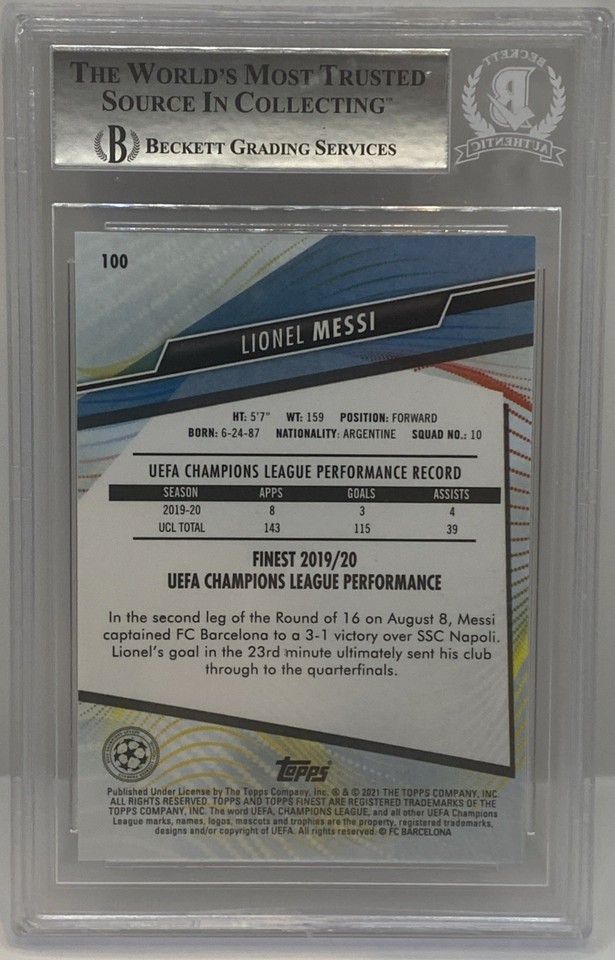 2020 Topps Finest UCL Signed Lionel Messi Barcelona #100 AUTOGRAPH AUTO ...
