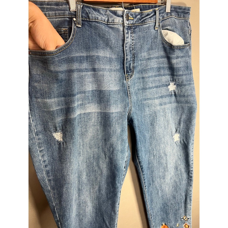Coldwater Creek Jeans Womens 22W Floral Embroidered Cropped Boho ...