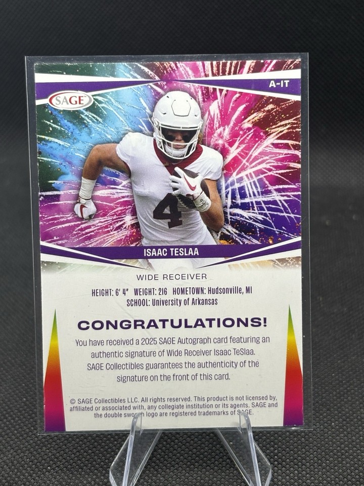 2025 SAGE Hit Football Isaac Teslaa Autograph Rookie Card #A-IT Detroit ...