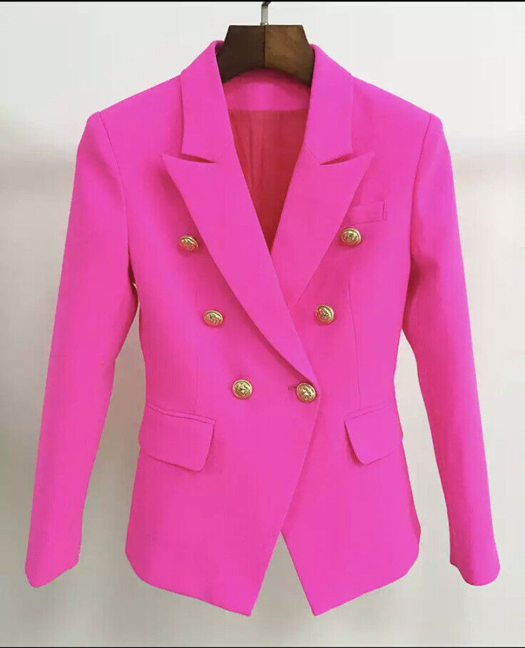 Double Breasted Neon Hot Pink Blazer With Gold Buttons Slim Fit Luxury ...