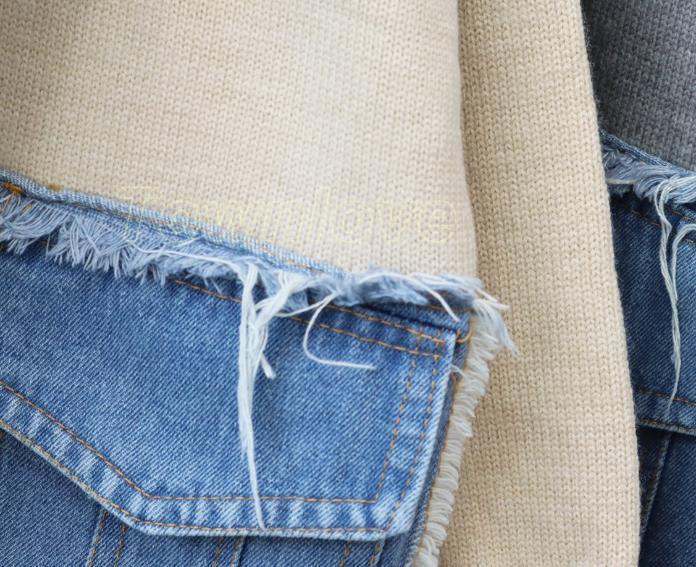 New Denim Patchwork Sweater Coat Women's Loose Casual Knitwear Fashion ...