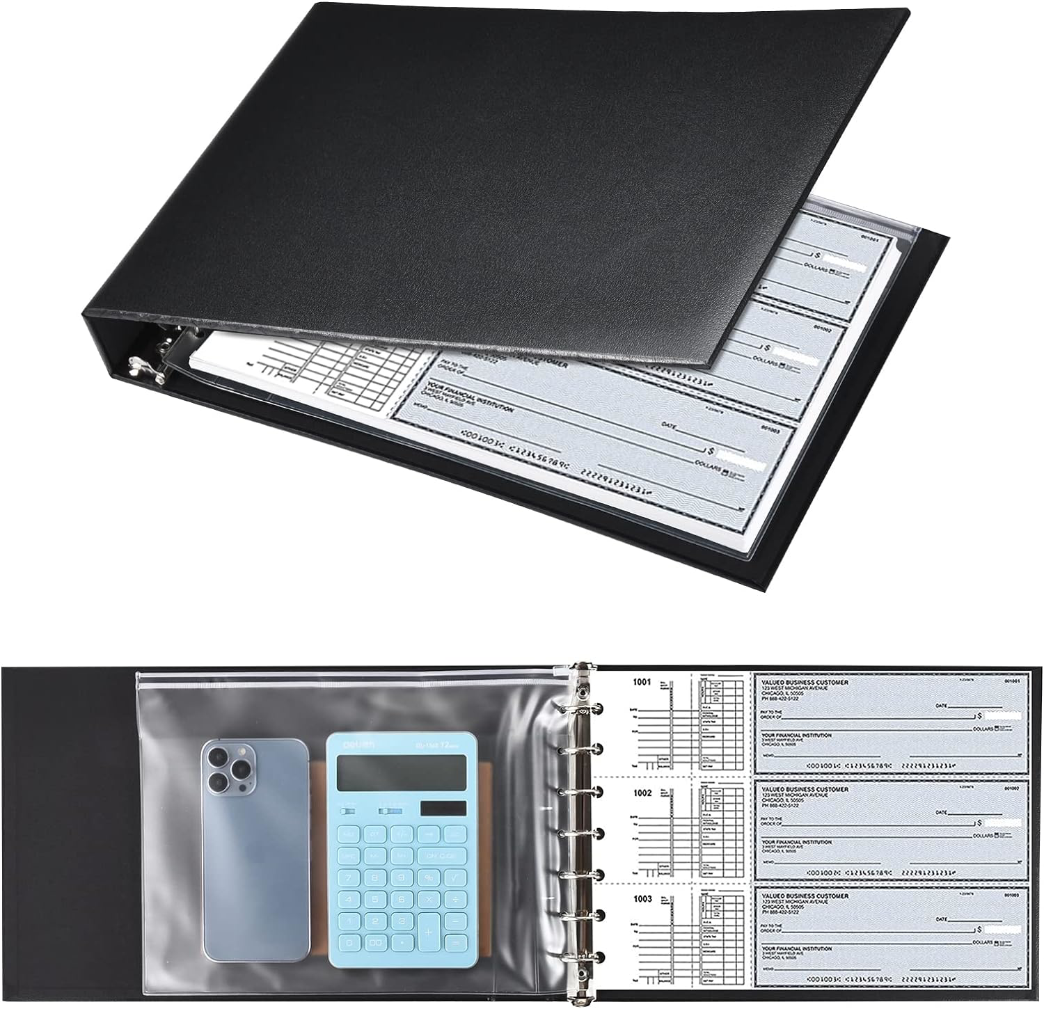 7 Ring Check Binder, 3-On-A-Page Business Checkbook Holder, 500 Checks ...