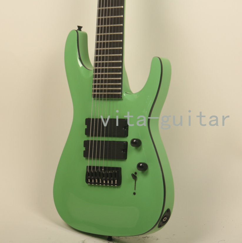 Custom 8-strings Electric Guitar Green Color 24 Frets Strings Thru Body ...