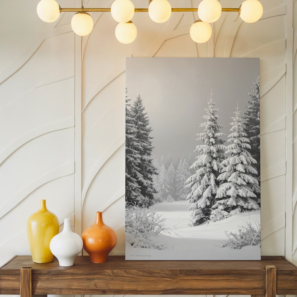 Canvas Winter Serene Snow Wall Art Silent Pine Serenity Stillness ...