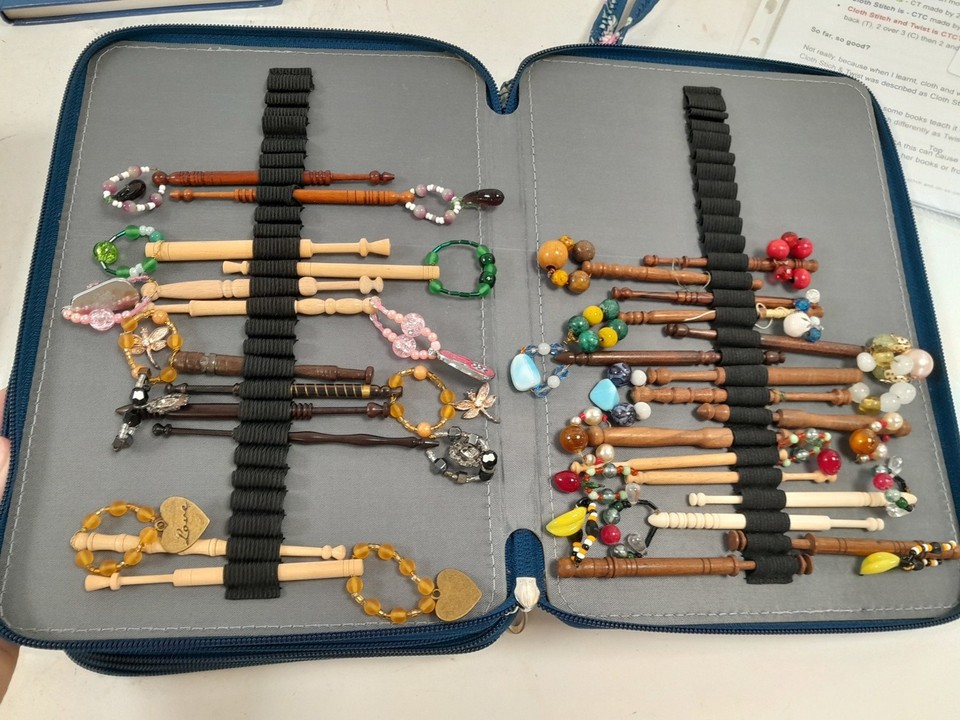 Vintage Bobbin Lace Making Kit with Pillow and Case of Bobbins - Pre ...