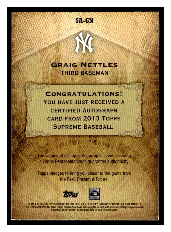 2013 Topps Supreme #SA-GN Graig Nettles AUTOGRAPH /50 | eBay