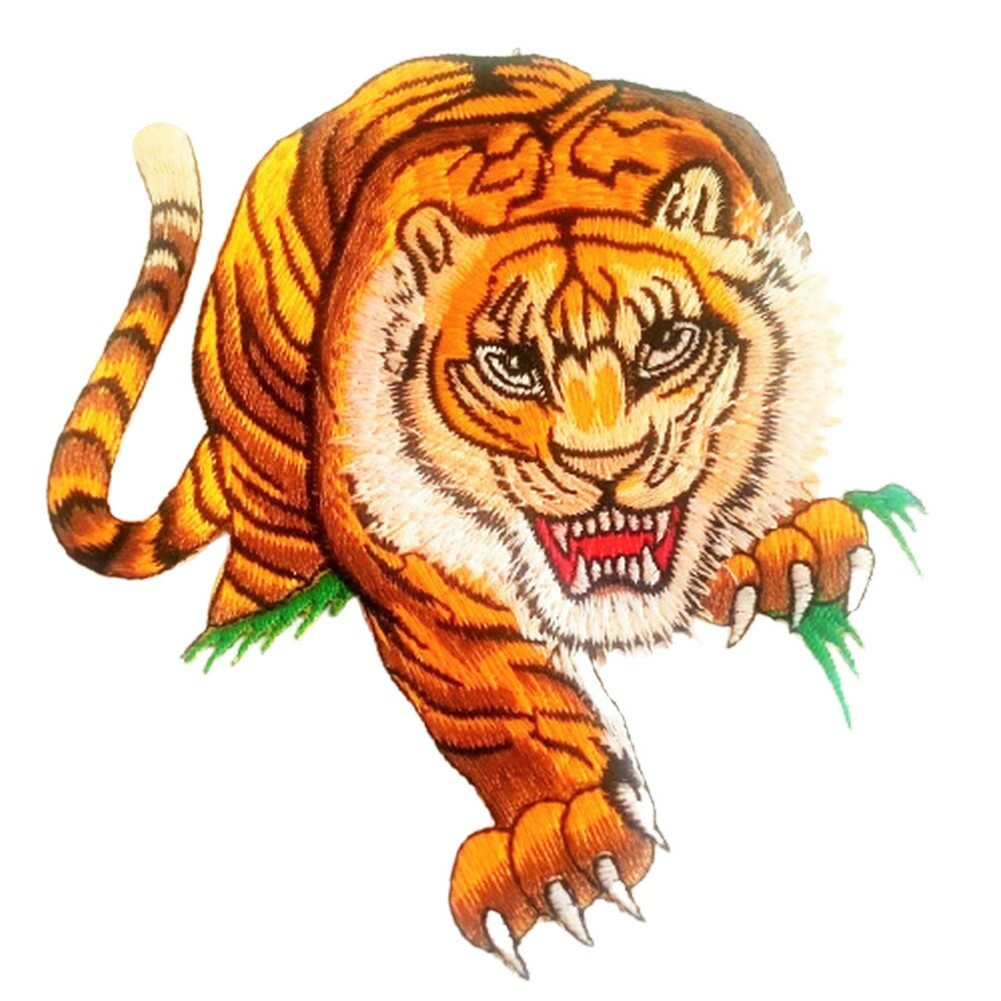 Fierce Tiger Head Embroidered Iron-On Patch for Sleeve Pocket Bold ...