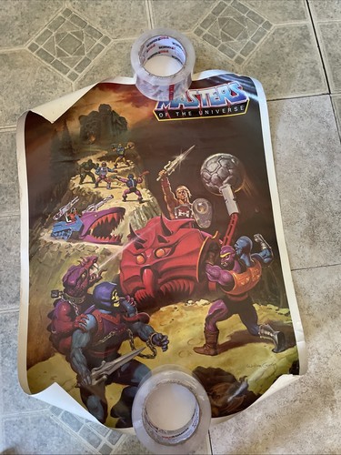 Vintage HE MAN Poster Masters Of The Universe 1984 Bashasaurus Mattel ...