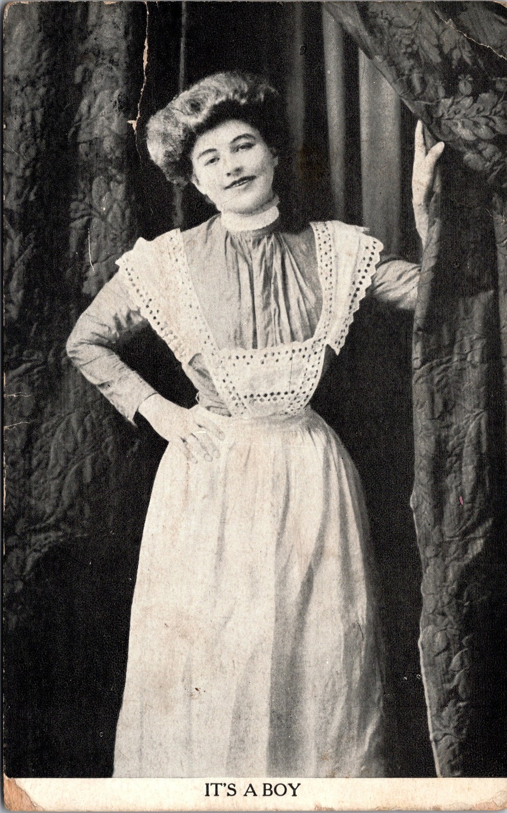 Postcard Birth Announcement It's a boy Nurse behind curtain 1910 Virden ...