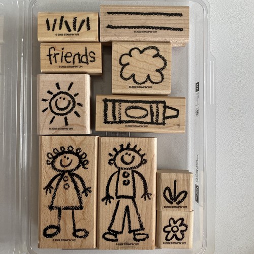 Stampin Up Definitely Decorative Crayon Kids 10pc Rubber Stamp Set -Sun ...