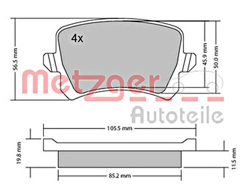 Metzger Disc Brake Pad Set Rear For VW Passat Tiguan 3C2 B6 05-11 ...