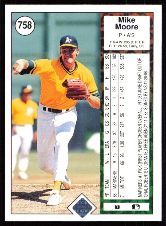 1989 Upper Deck Mike Moore Oakland Athletics #758 | eBay