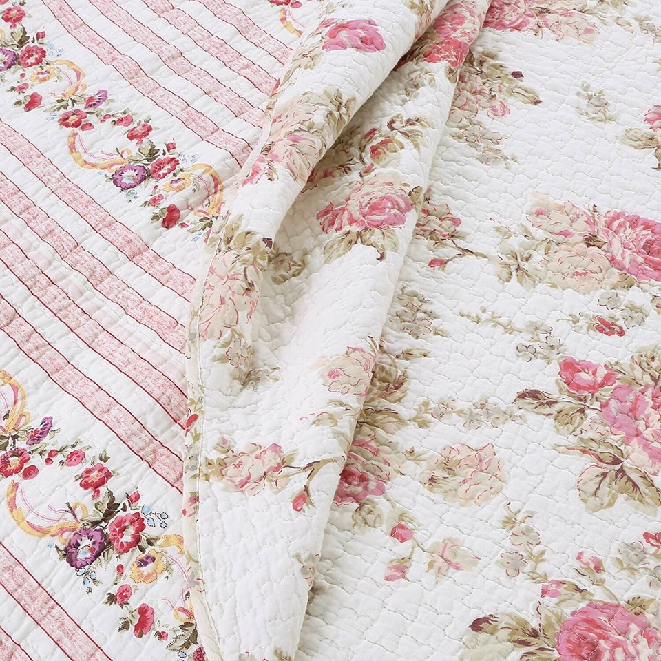 Chic Shabby Spring Rose Quilted Throw Blanket - Pink | eBay