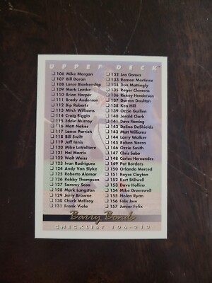 1993 Upper Deck Barry Bonds #210 Checklist Pittsburgh Pirates | eBay