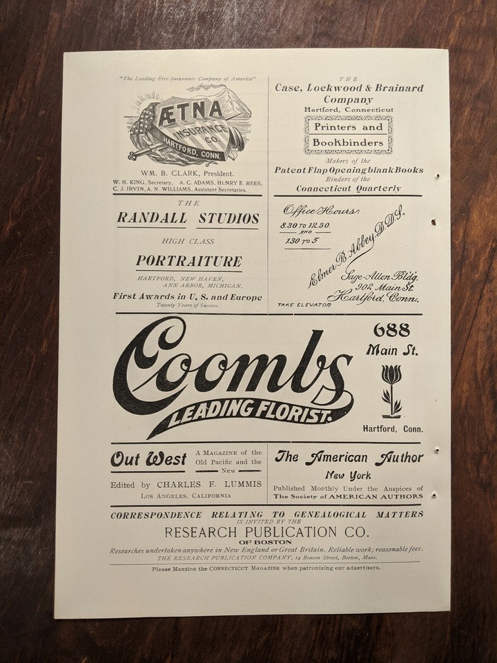 1903 Meriden and Hartford CT 2 sided Print Ad Vintage Curtiss Coombs ...