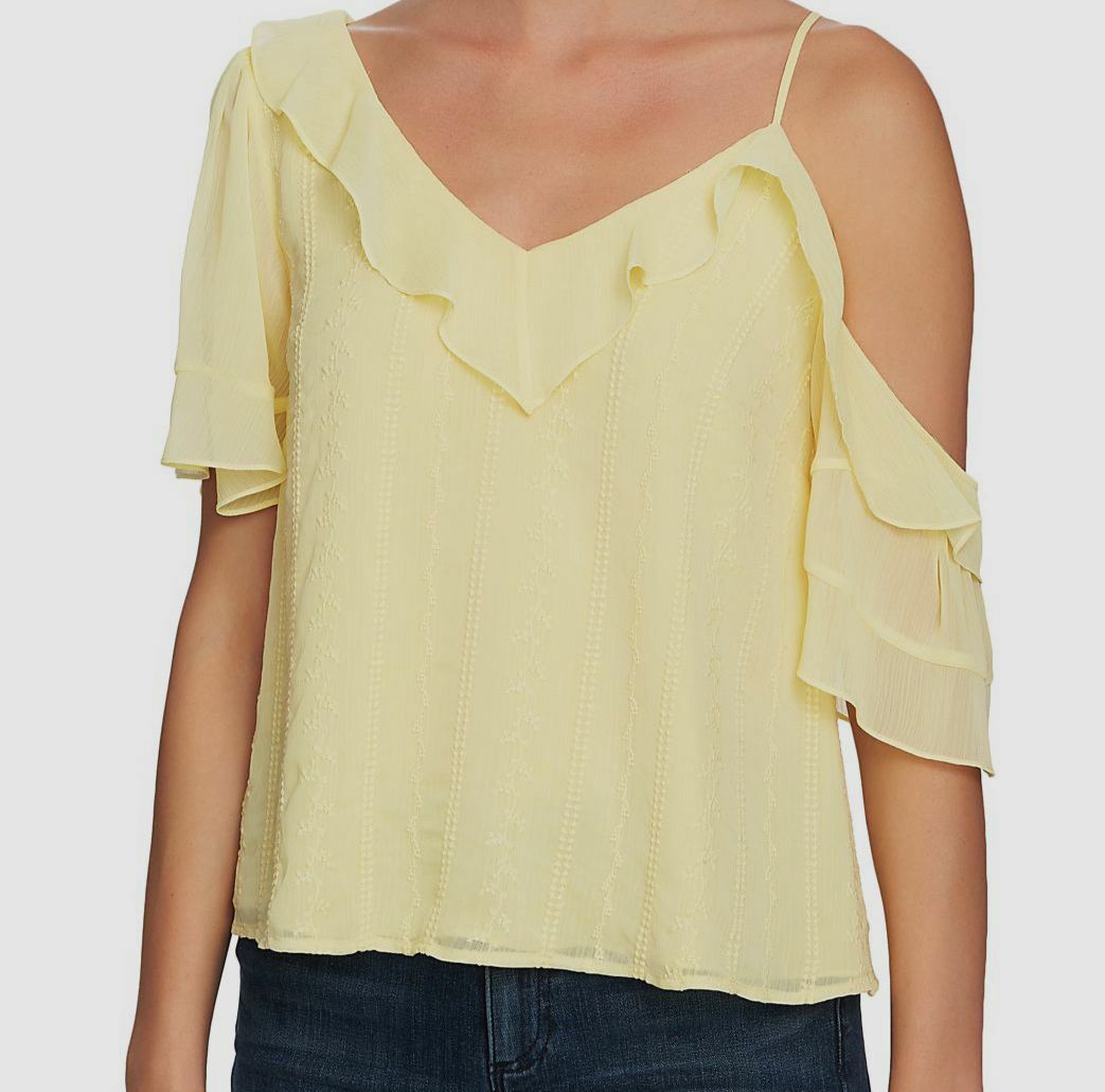 $190 1.STATE Women's Yellow Asymmetrical V-Neck One-Shoulder Ruffle Top ...