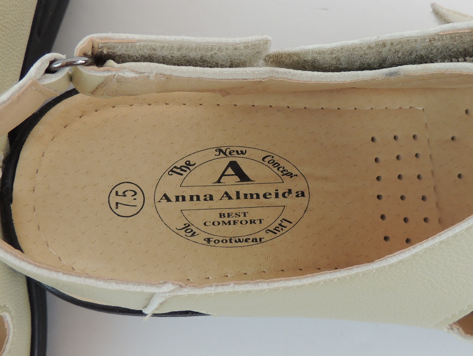 Anna Almeida Womens 7.5 Comfort Sandals Hook & Loop Straps Bone Beige ...