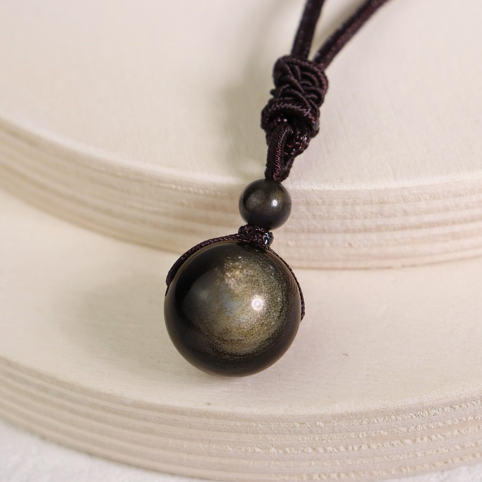 Gold Sheen Obsidian Sphere Pendant Healing Lucky Women Men Necklace ...