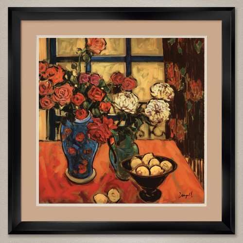 35W"x35H": ROSES IN VASE ON TABLE by JAE DOUGALL - DOUBLE MATTE, GLASS ...