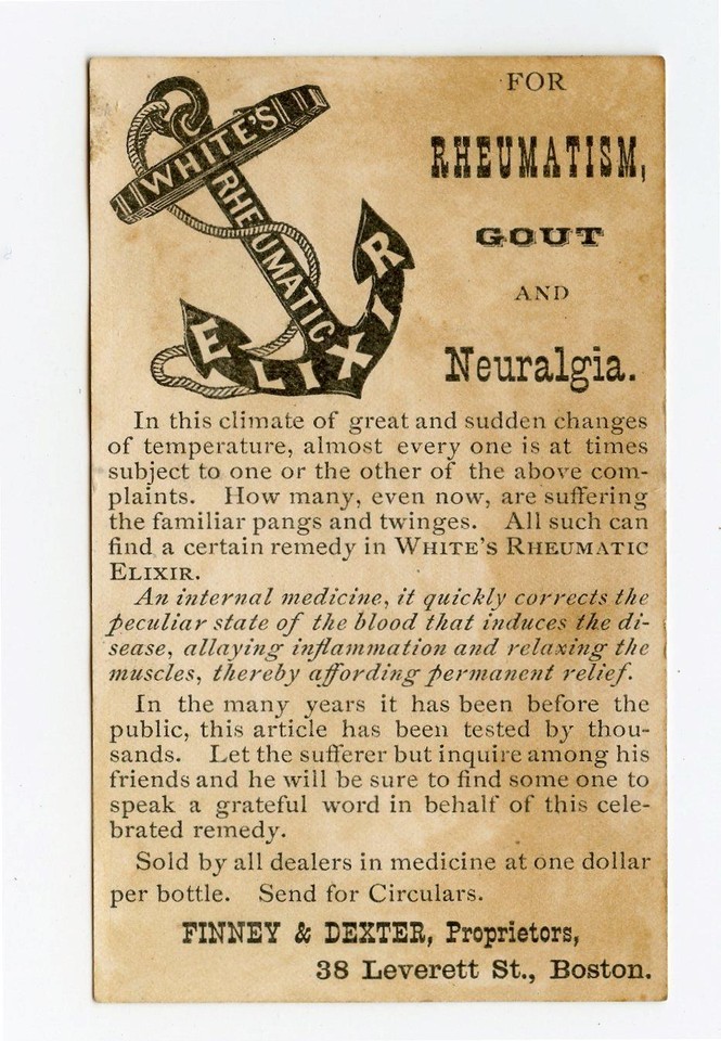 WHITE'S RHEUMATIC ELIXIR*INTERNAL REMEDY GOUT NEURALGIA*ANCHOR*FINNEY ...