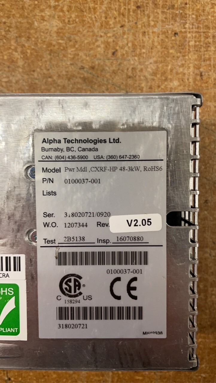 0100037-001 Alpha Technologies Cordex CXRF-HP 48-3KW Rectifier Power ...