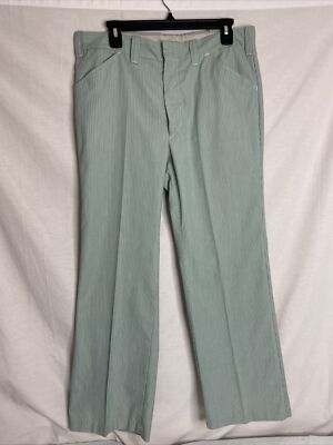 Vintage Sears Pants Mens 34X28 Green Pin Striped Flat Front Perma Prest ...